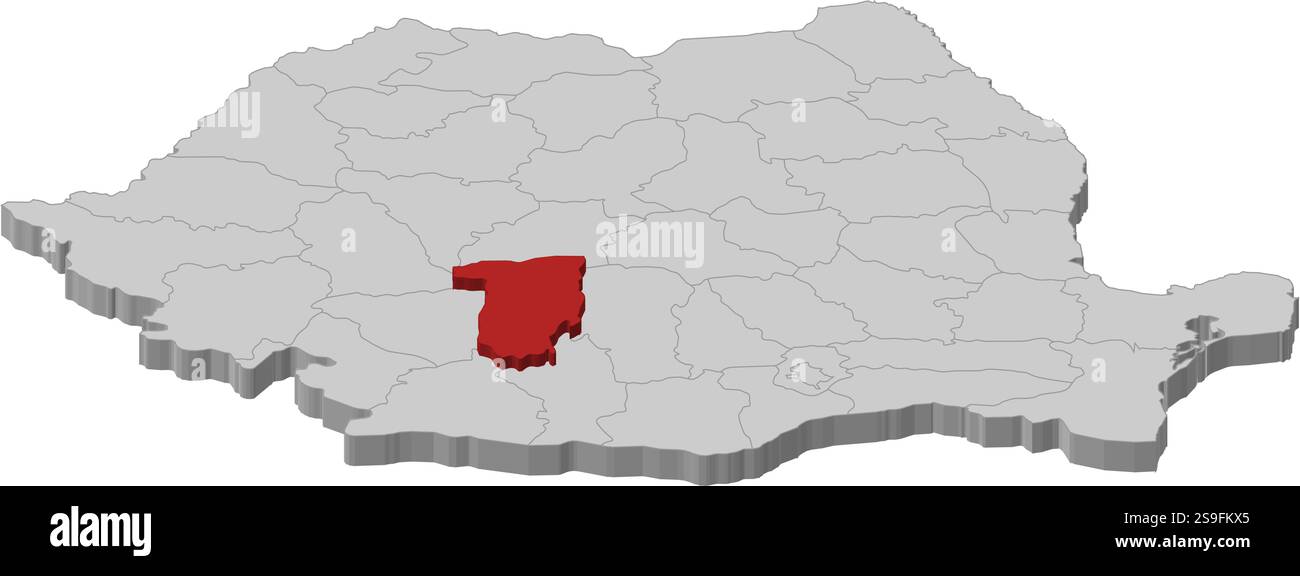 Map of Romania as a gray piece, Vâlcea is highlighted in red Stock ...
