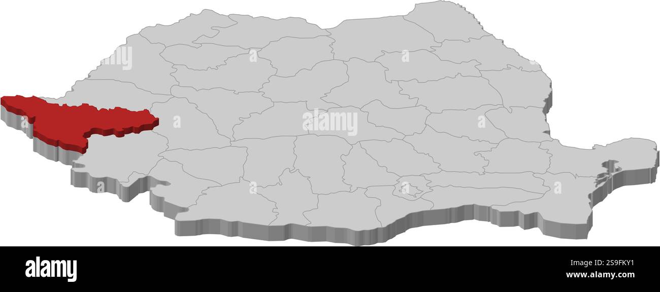 Map of Romania as a gray piece, Timis is highlighted in red Stock ...