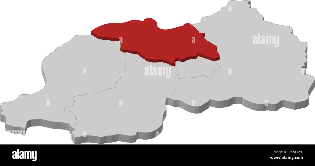 Map of Rwanda as a gray piece, North is highlighted in red Stock Vector ...