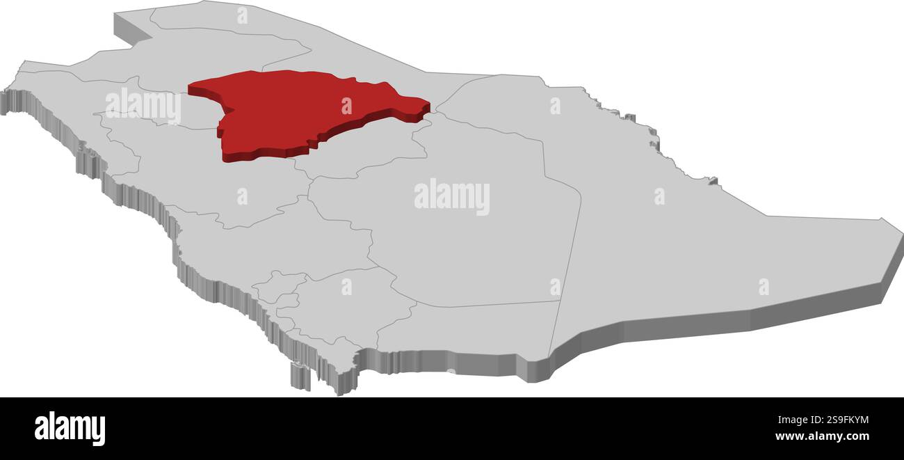 Map of Saudi Arabia as a gray piece, Ha'il is highlighted in red Stock ...