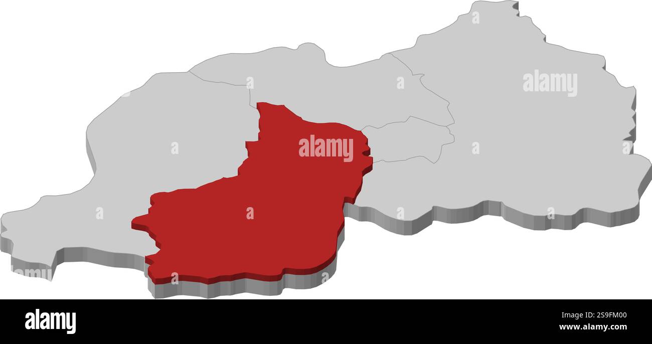 Map of Rwanda as a gray piece, South is highlighted in red Stock Vector ...