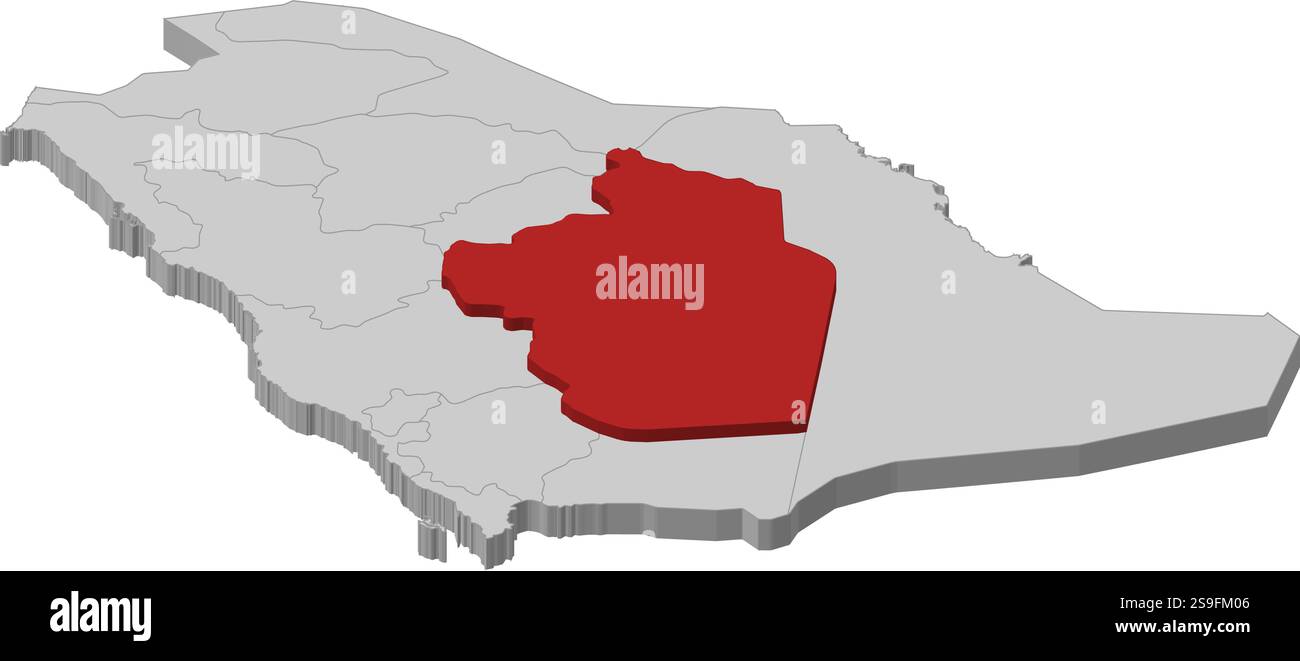 Map of Saudi Arabia as a gray piece, Riyadh is highlighted in red Stock ...