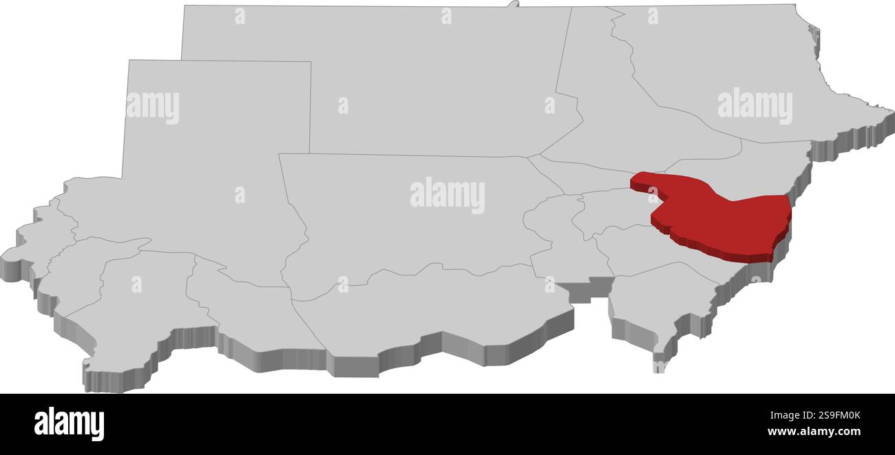 Map of Sudan as a gray piece, Al Qadarif is highlighted in red Stock ...