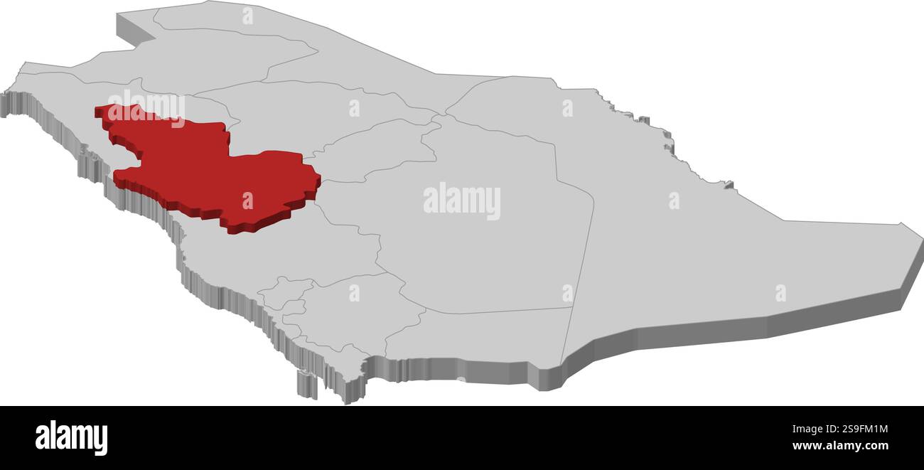Map of Saudi Arabia as a gray piece, Al Madinah is highlighted in red ...