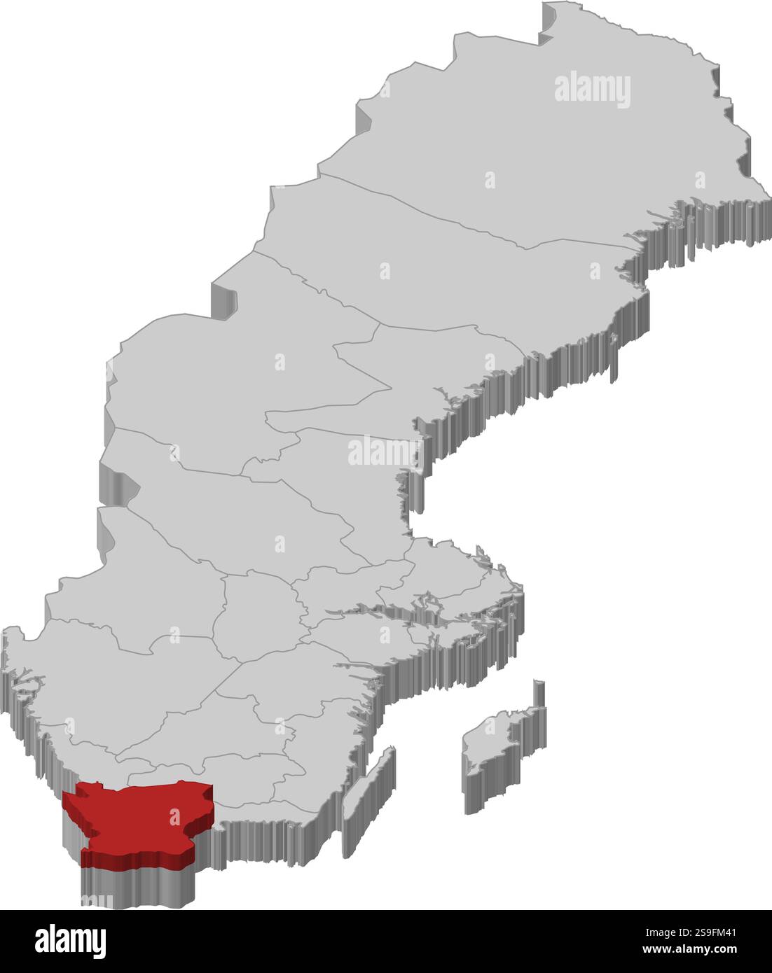 Map of Sweden as a gray piece., Skane County is highlighted in red ...