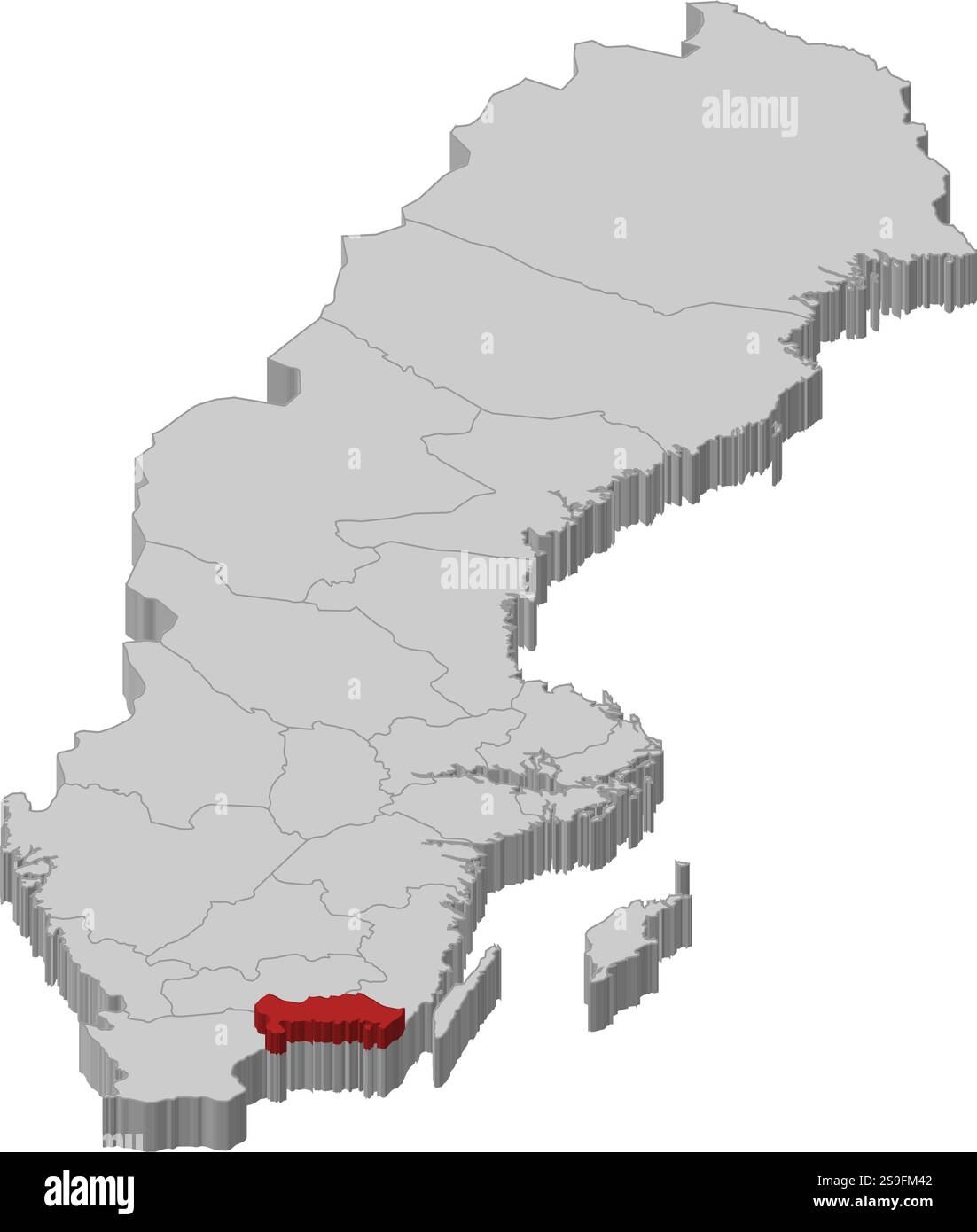Map of Sweden as a gray piece., Blekinge County is highlighted in red ...