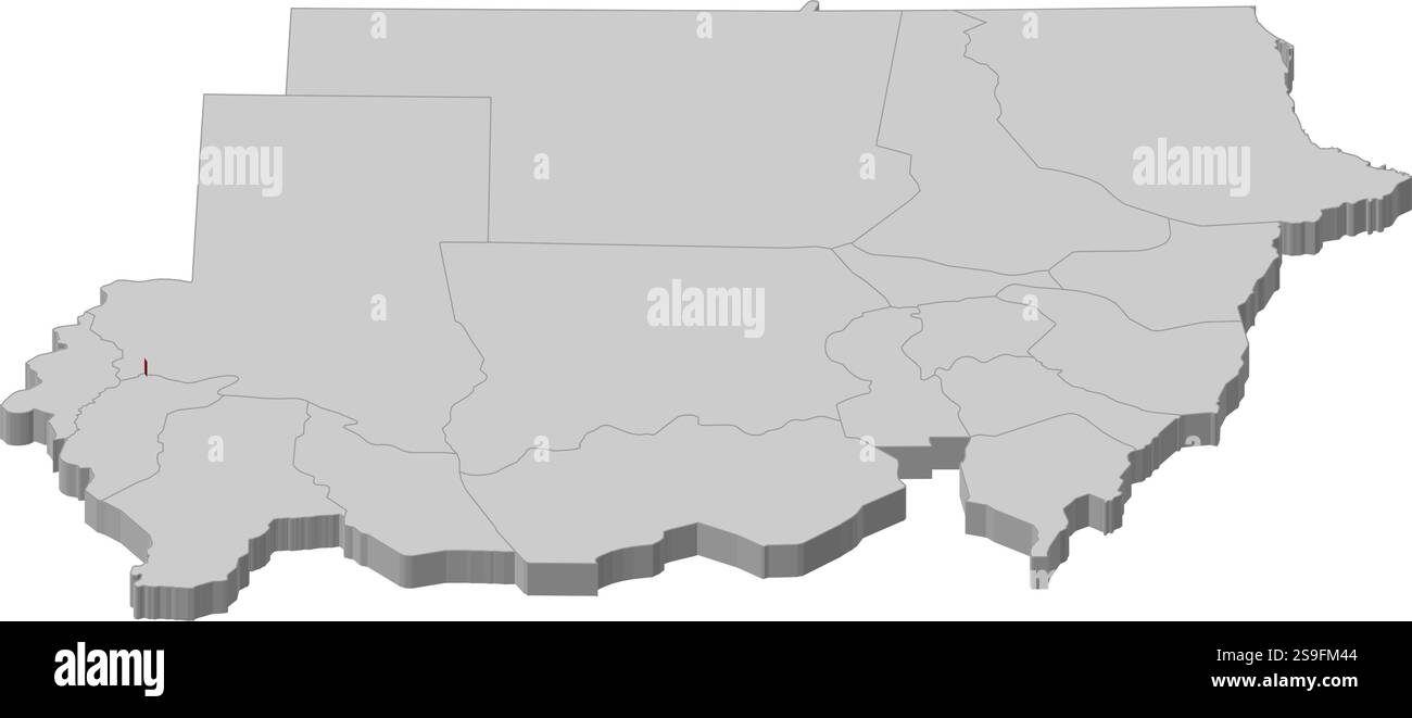 Map of Sudan as a gray piece, West Darfur is highlighted in red Stock ...