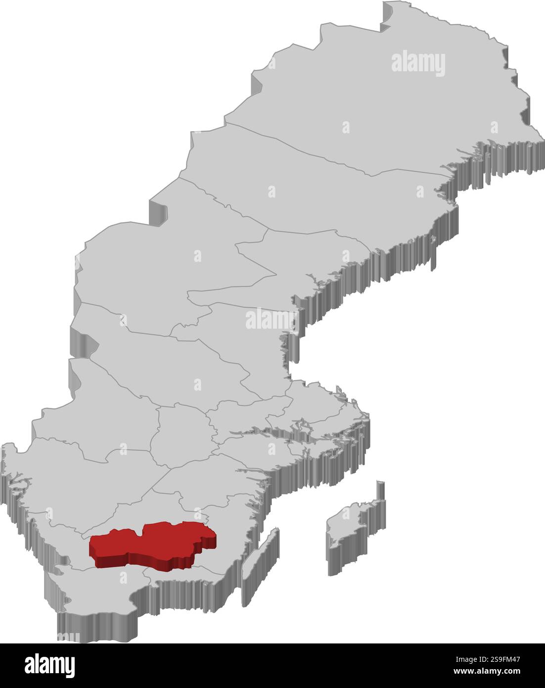 Map of Sweden as a gray piece., Kronoberg County is highlighted in red ...