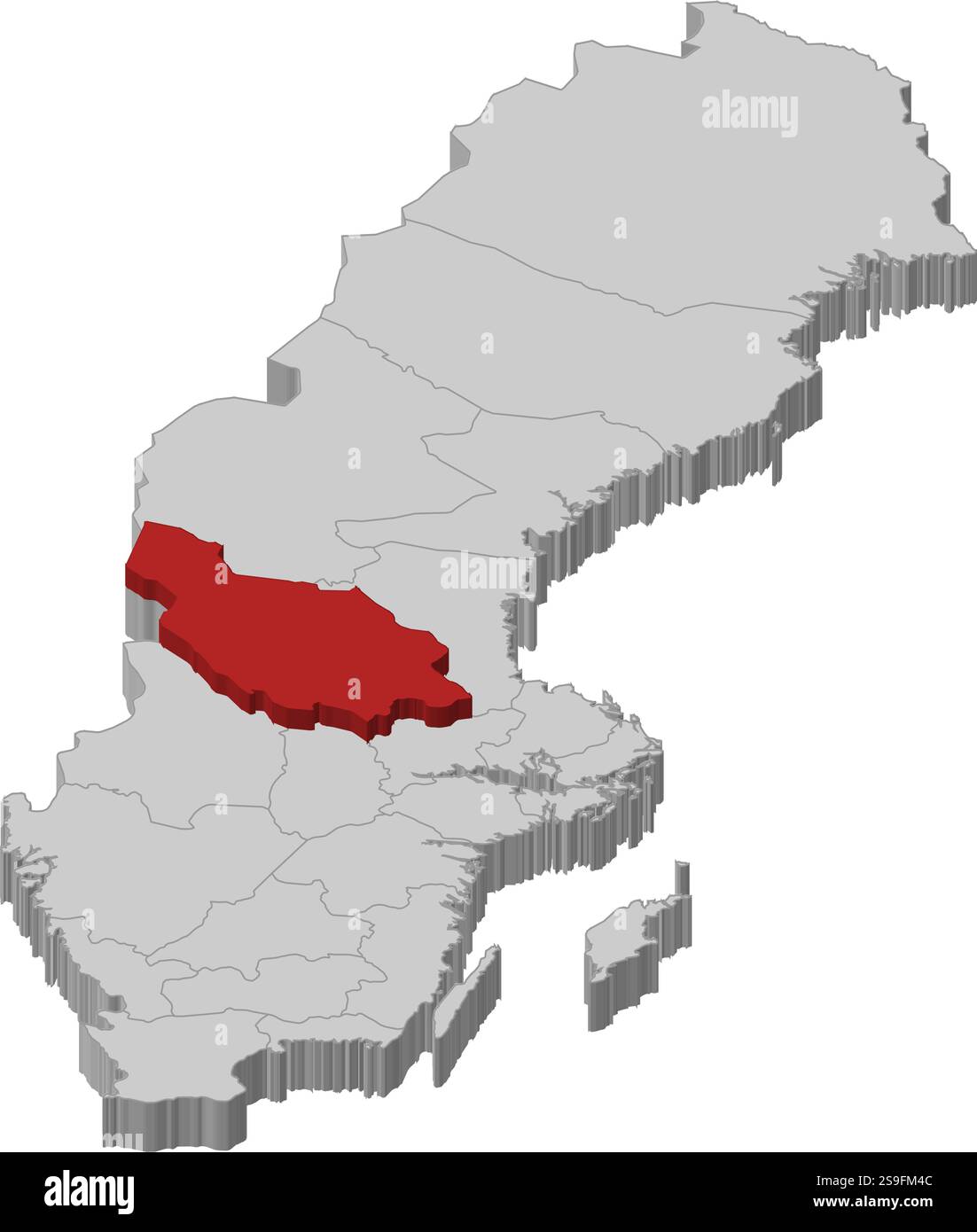 Map of Sweden as a gray piece., Dalarna County is highlighted in red ...
