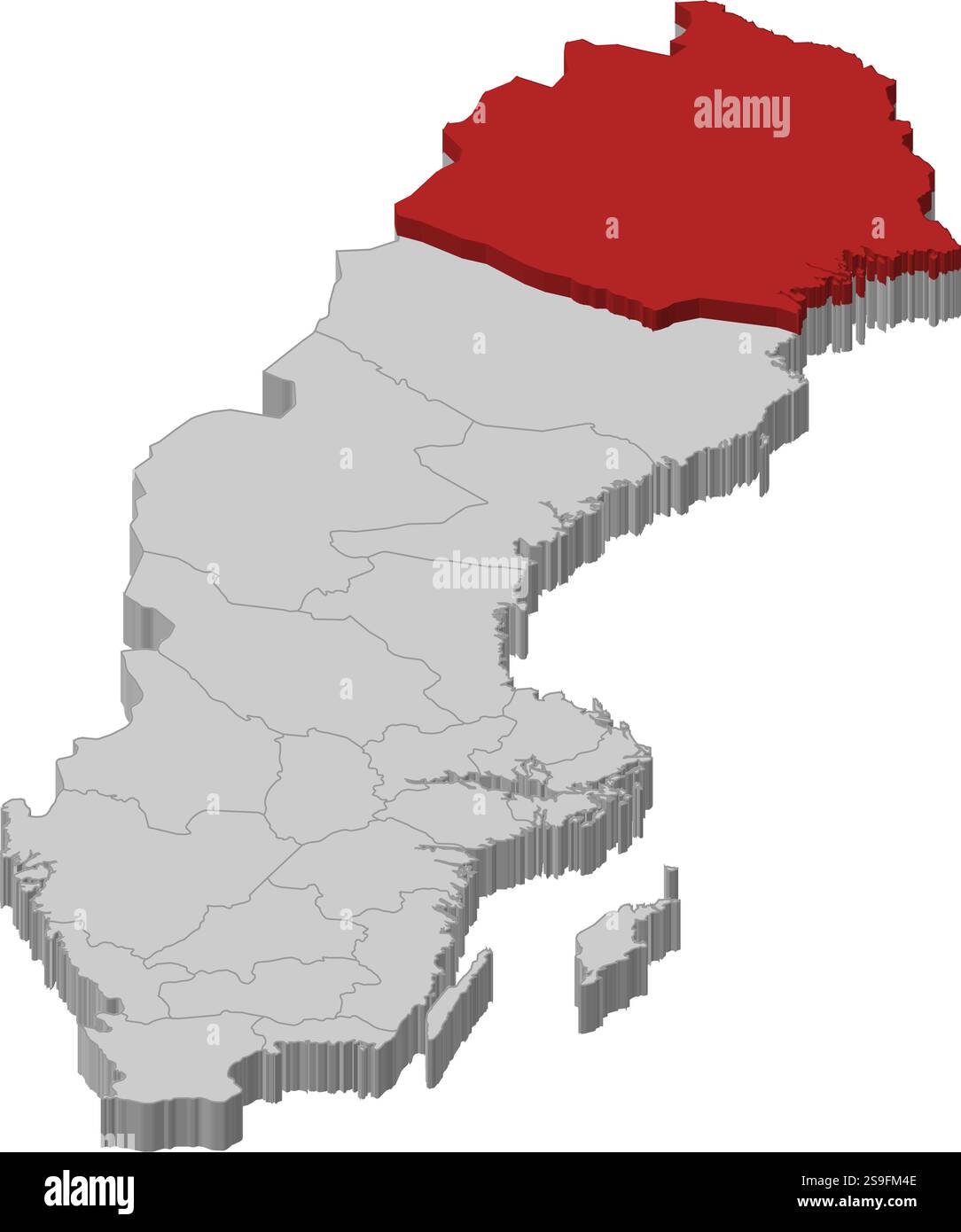 Map of Sweden as a gray piece., Norrbotten County is highlighted in red ...