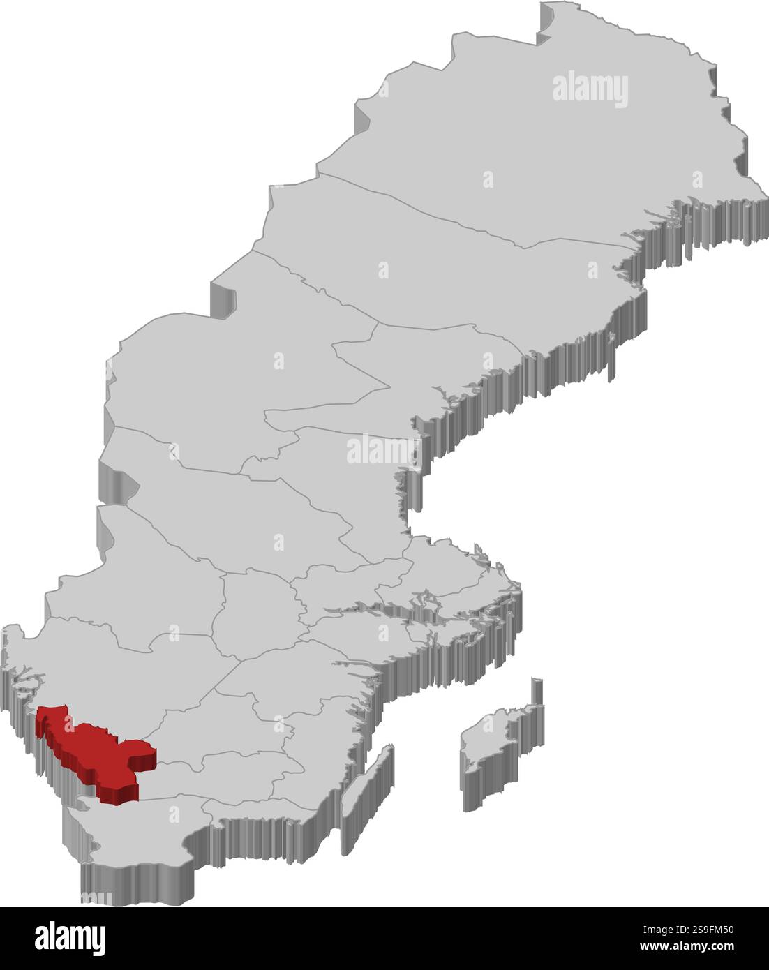 Map of Sweden as a gray piece., Halland County is highlighted in red ...