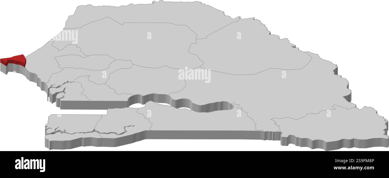 Map of Senegal as a gray piece, Dakar is highlighted in red Stock ...