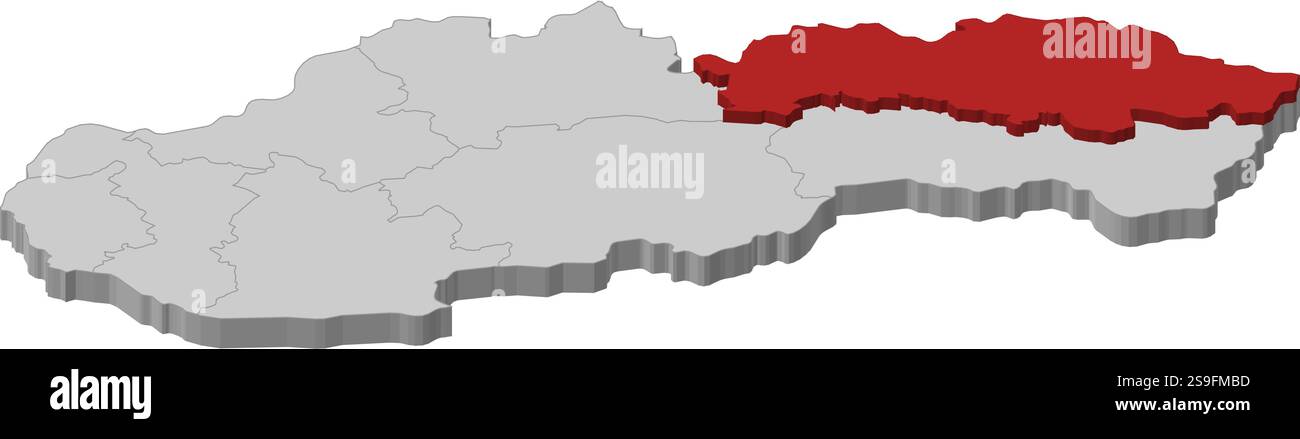 Map of Slovakia as a gray piece, Presov is highlighted in red Stock ...