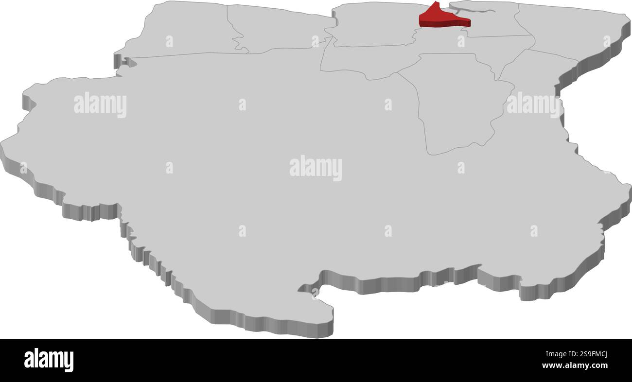 Map of Suriname as a gray piece, Wanica is highlighted in red Stock ...
