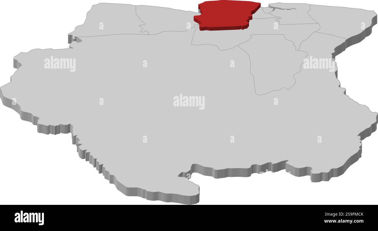 Map of Suriname as a gray piece, Saramacca is highlighted in red Stock ...