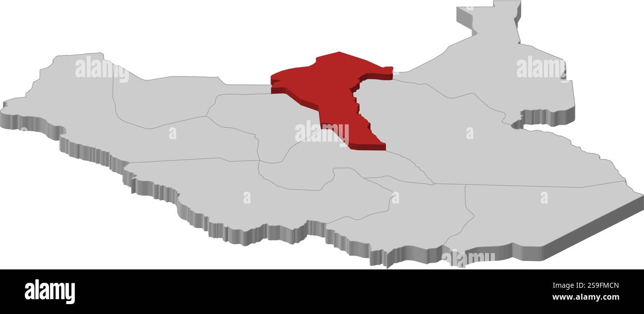 Map of South Sudan as a gray piece, Unity is highlighted in red Stock ...