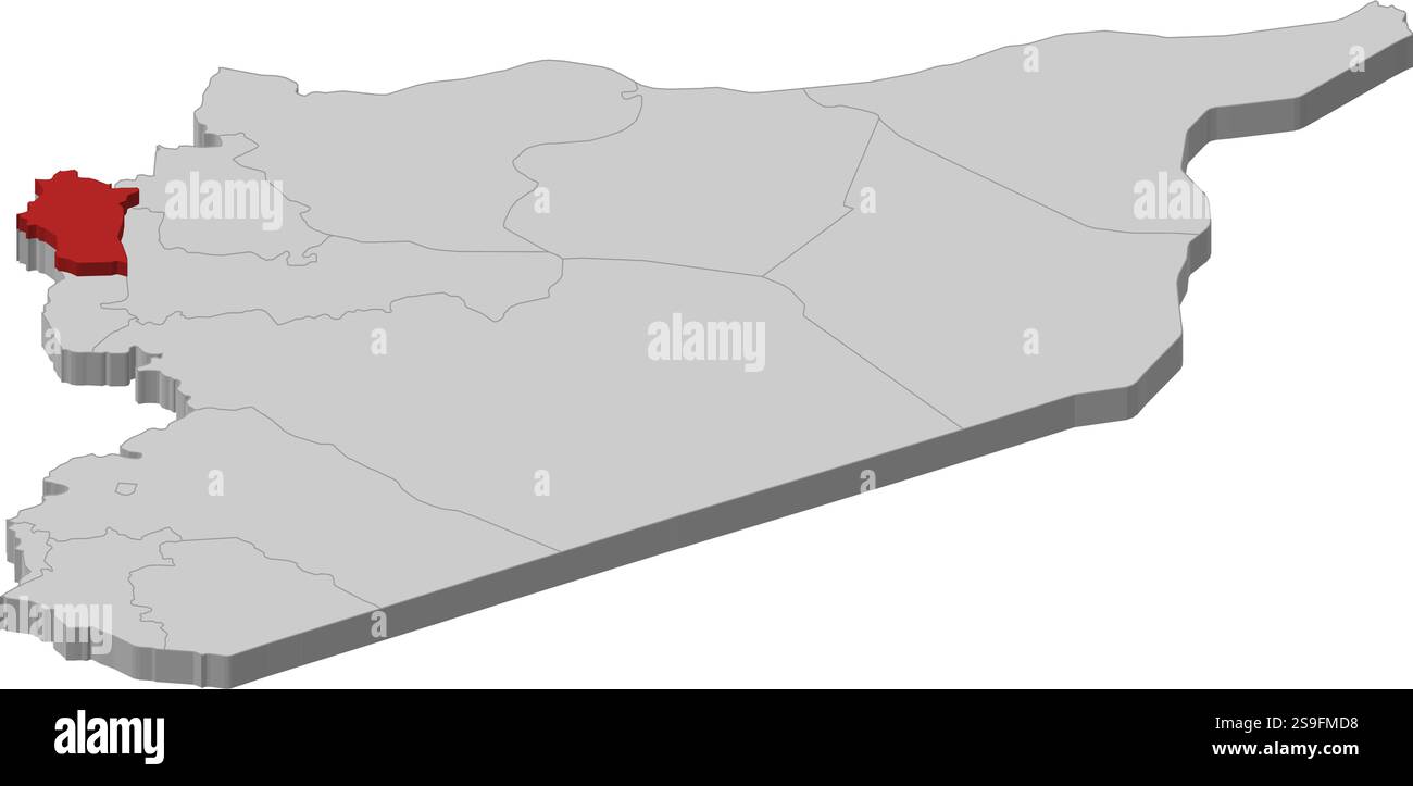 Map of Syria as a gray piece., Latakia is highlighted in red Stock ...