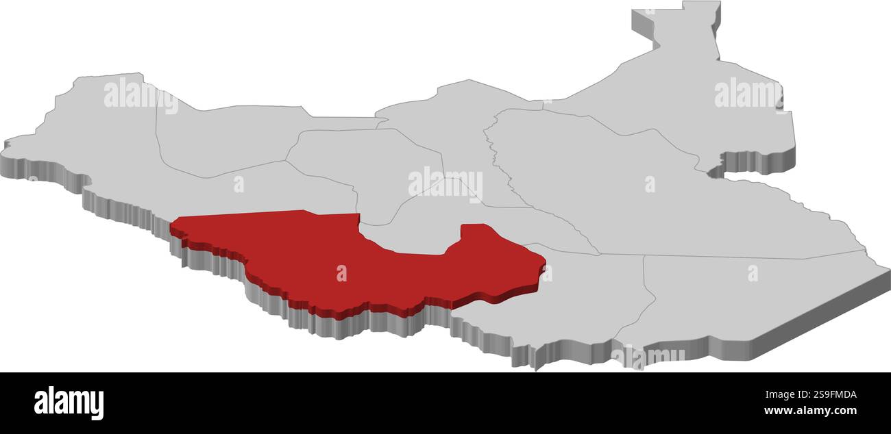 Map of South Sudan as a gray piece, Western Equatoria is highlighted in ...