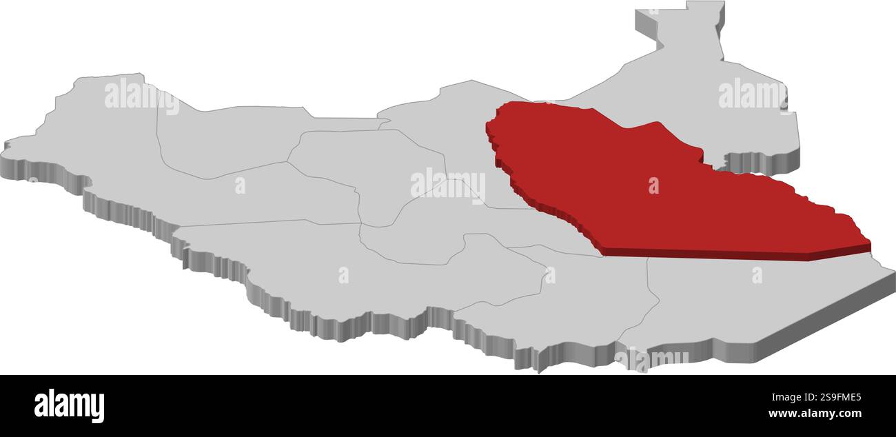 Map of South Sudan as a gray piece, Jonglei is highlighted in red Stock ...