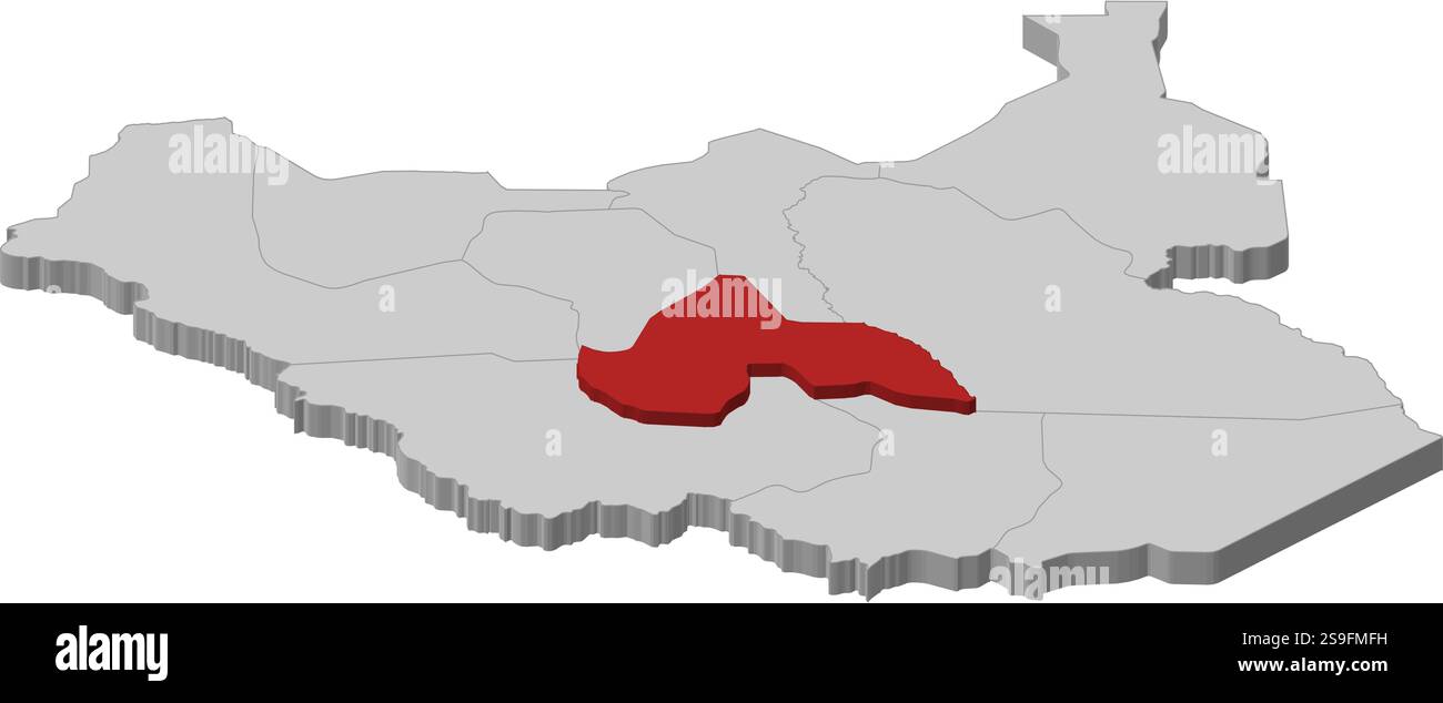 Map of South Sudan as a gray piece, Lakes is highlighted in red Stock ...