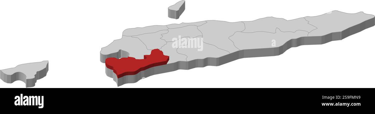 Map of East Timor as a gray piece, Cova Lima is highlighted in red ...