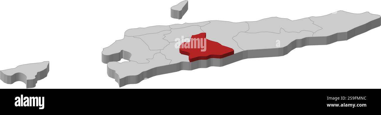 Map of East Timor as a gray piece, Manufahi is highlighted in red Stock ...