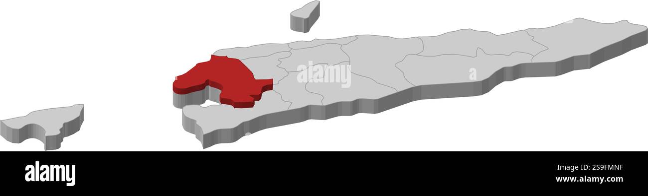Map of East Timor as a gray piece, Bobonaro is highlighted in red Stock ...
