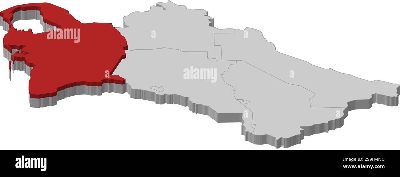 Map of Turkmenistan as a gray piece, Balkan is highlighted in red Stock ...