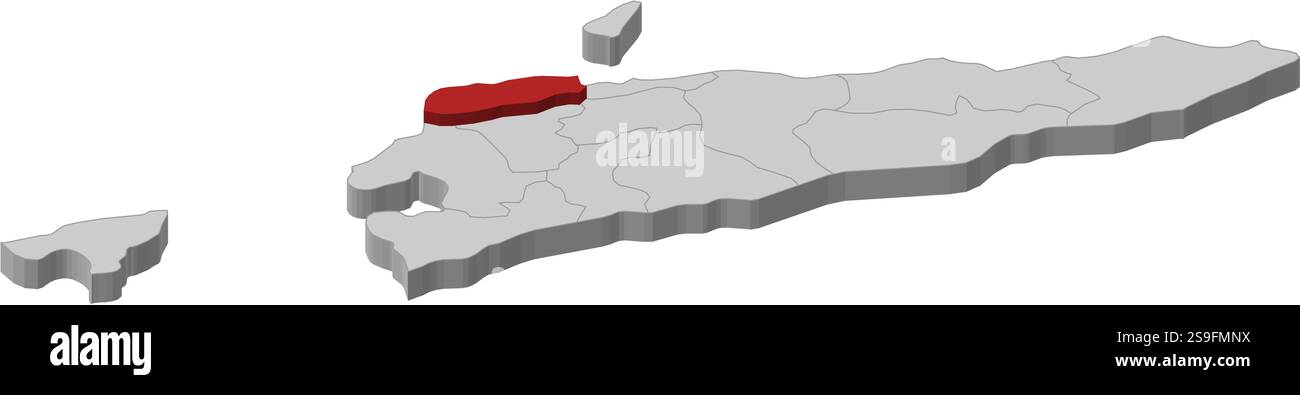 Map of East Timor as a gray piece, Liquica is highlighted in red Stock ...
