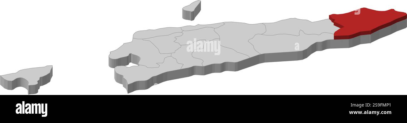 Map of East Timor as a gray piece, Lautem is highlighted in red Stock ...