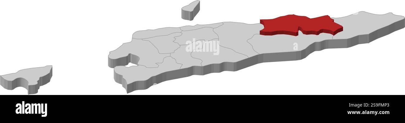 Map of East Timor as a gray piece, Baucau is highlighted in red Stock ...