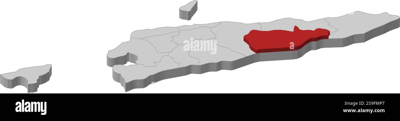 Map of East Timor as a gray piece, Viqueque is highlighted in red Stock ...
