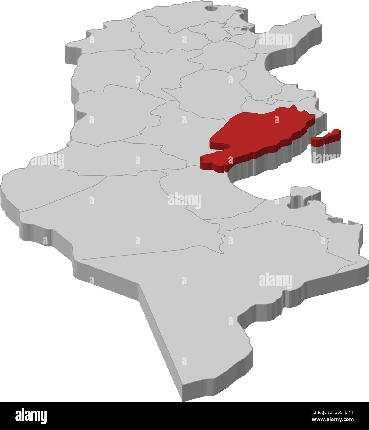 Map of Tunisia as a gray piece, Sfax is highlighted in red Stock Vector ...