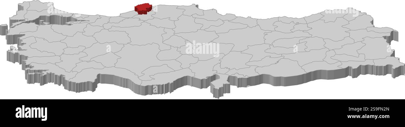 Map of Turkey as a gray piece, Bartin is highlighted in red Stock ...