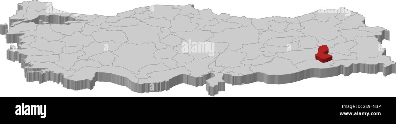 Map of Turkey as a gray piece, Batman is highlighted in red Stock ...