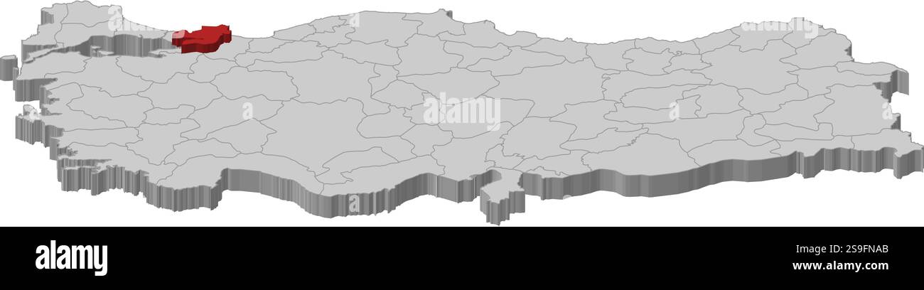 Map of Turkey as a gray piece, Kocaeli is highlighted in red Stock ...