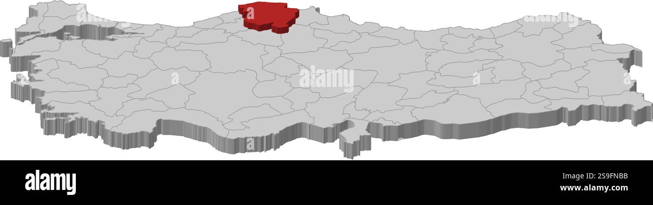 Map of Turkey as a gray piece, Kastamonu is highlighted in red Stock ...