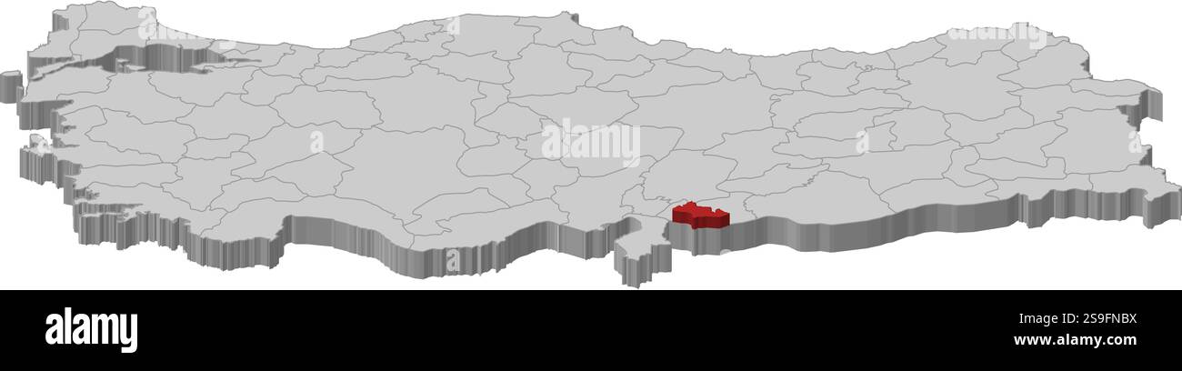 Map of Turkey as a gray piece, Kilis is highlighted in red Stock Vector ...