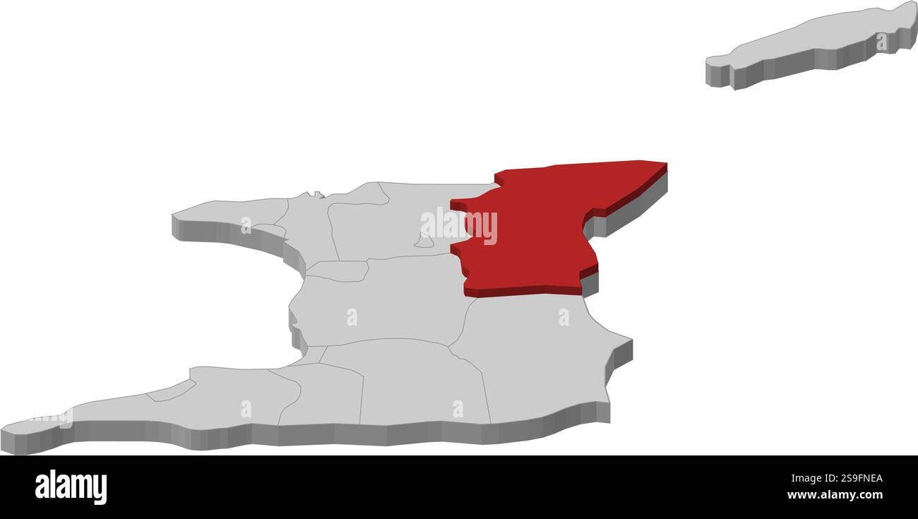 Map of Trinidad and Tobago as a gray piece, Sangre Grande is highlighted in red Stock Vector ...
