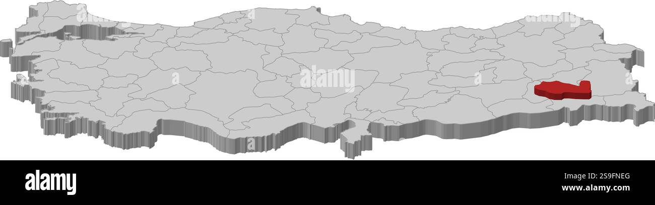 Map of Turkey as a gray piece, Siirt is highlighted in red Stock Vector ...