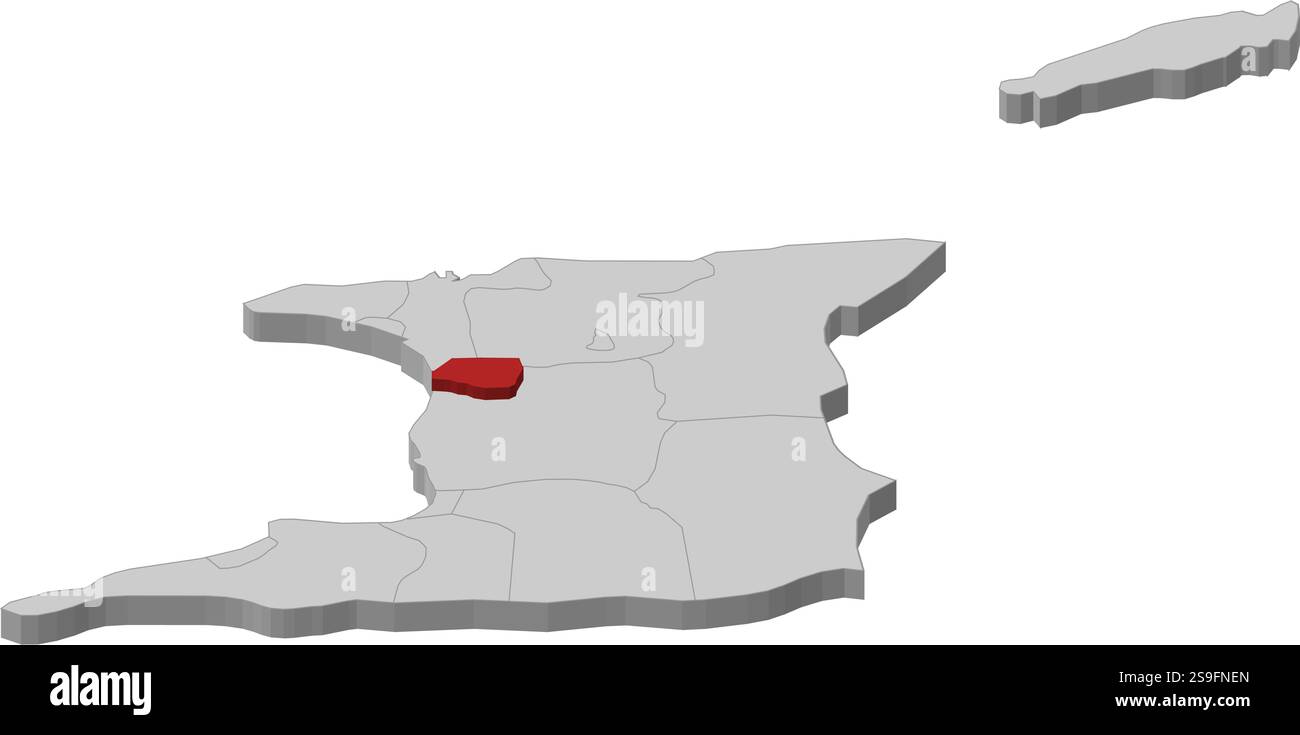 Map of Trinidad and Tobago as a gray piece, Chaguanas is highlighted in ...