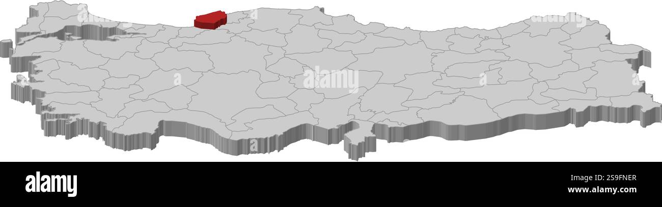 Map of Turkey as a gray piece, Zonguldak is highlighted in red Stock ...