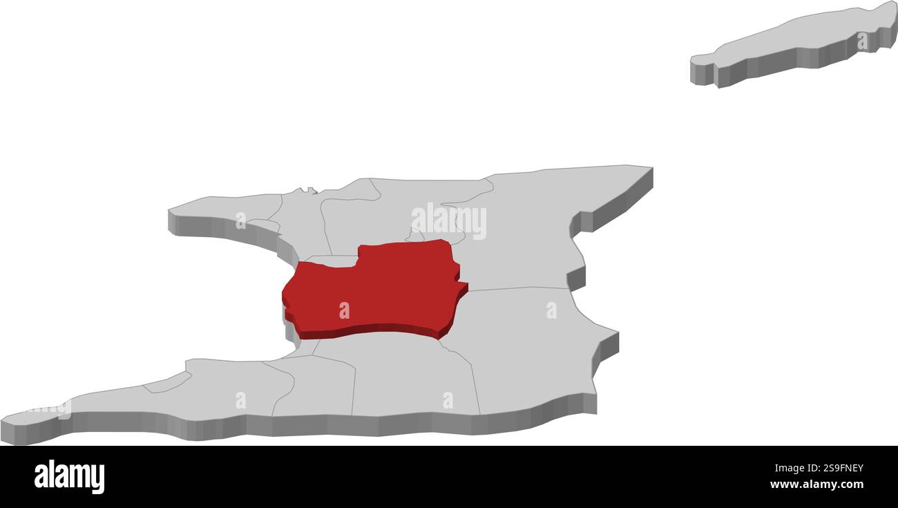 Map of Trinidad and Tobago as a gray piece, Couva-Tabaquite-Talparo is ...