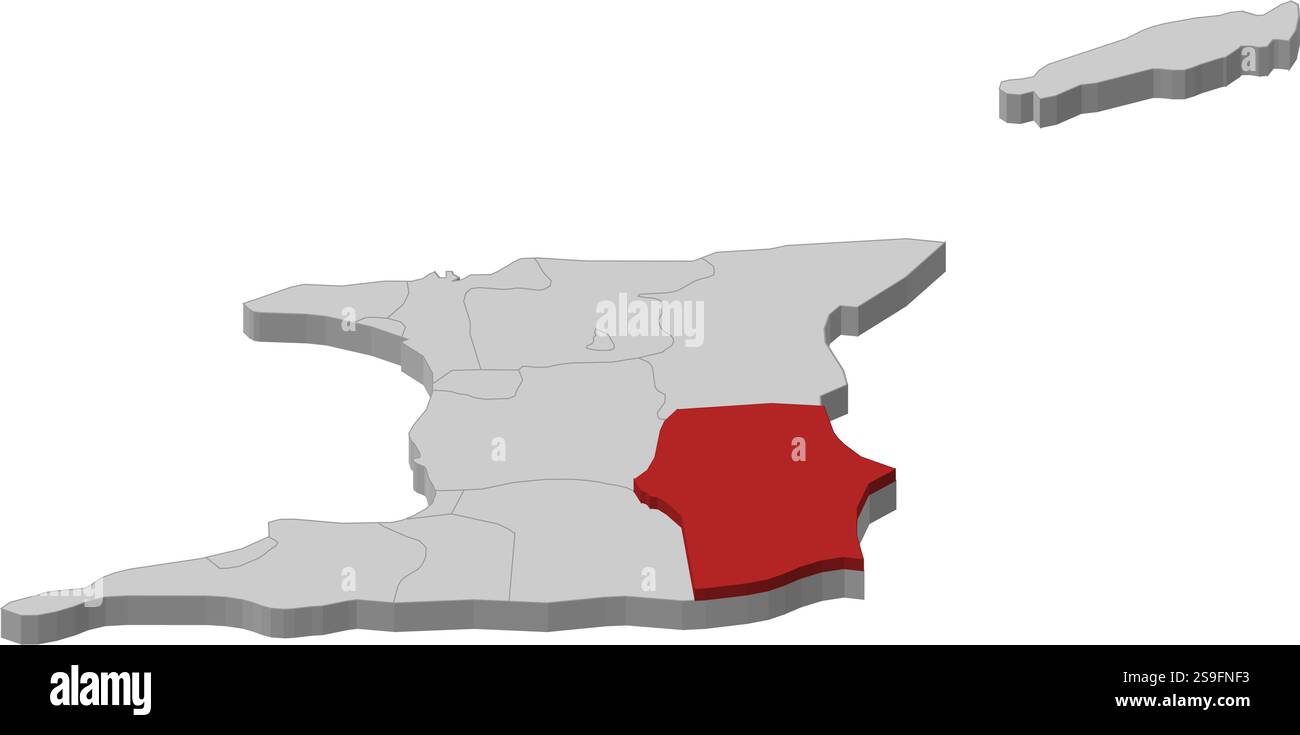 Map of Trinidad and Tobago as a gray piece, Rio Claro-Mayaro is ...