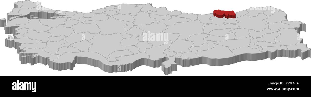 Map of Turkey as a gray piece, Trabzon is highlighted in red Stock ...