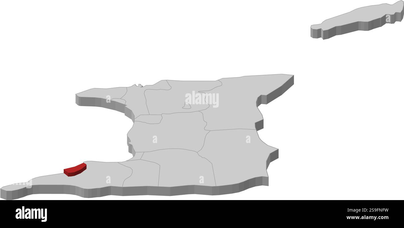 Map of Trinidad and Tobago as a gray piece, Point Fortin is highlighted ...