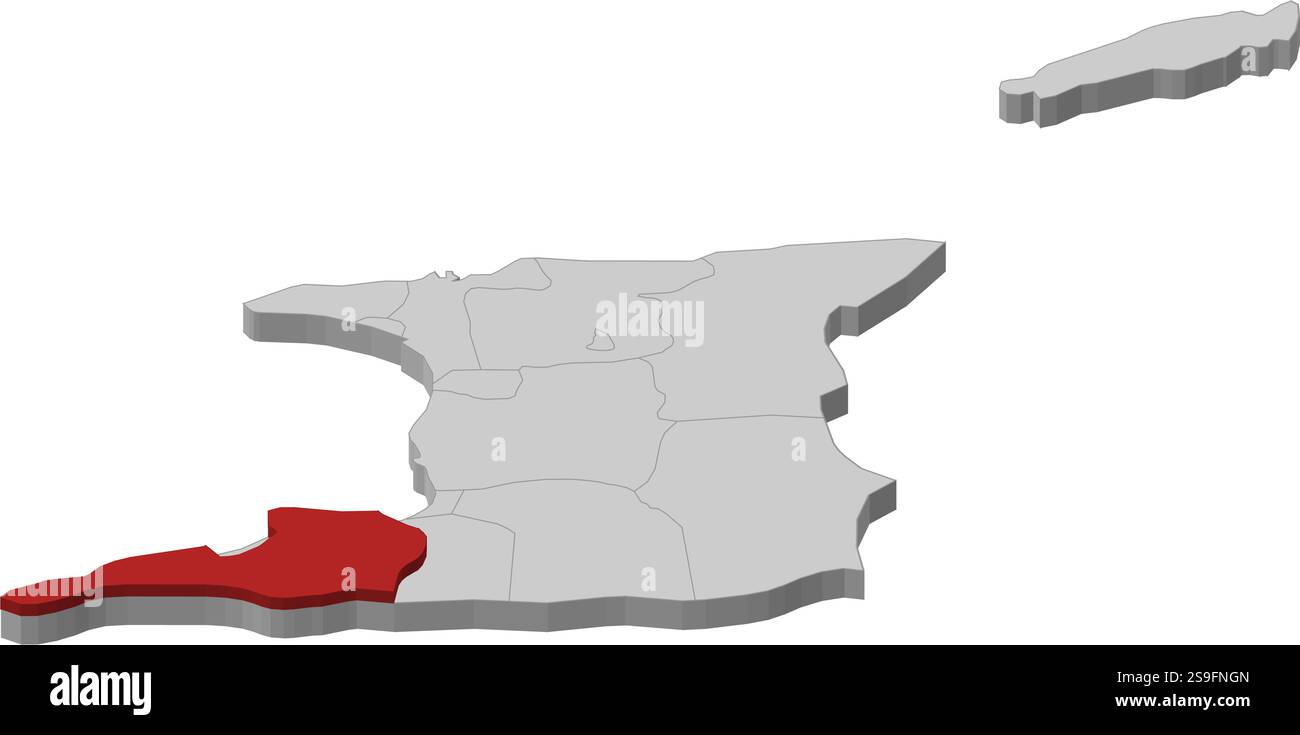Map of Trinidad and Tobago as a gray piece, Siparia is highlighted in ...
