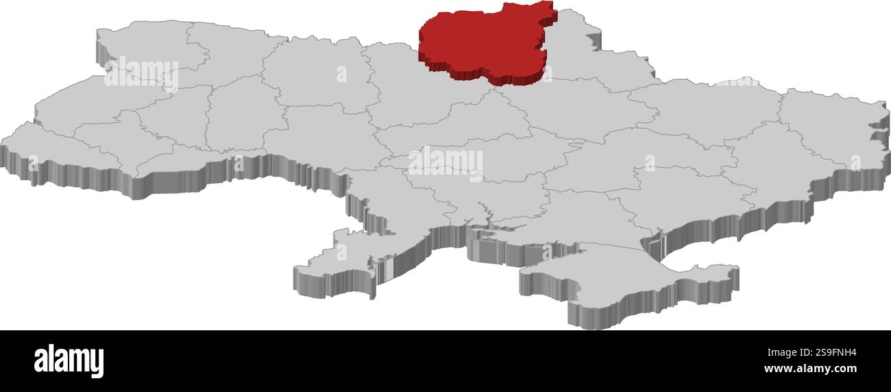 Map of Ukraine as a gray piece, Chernihiv is highlighted in red Stock ...