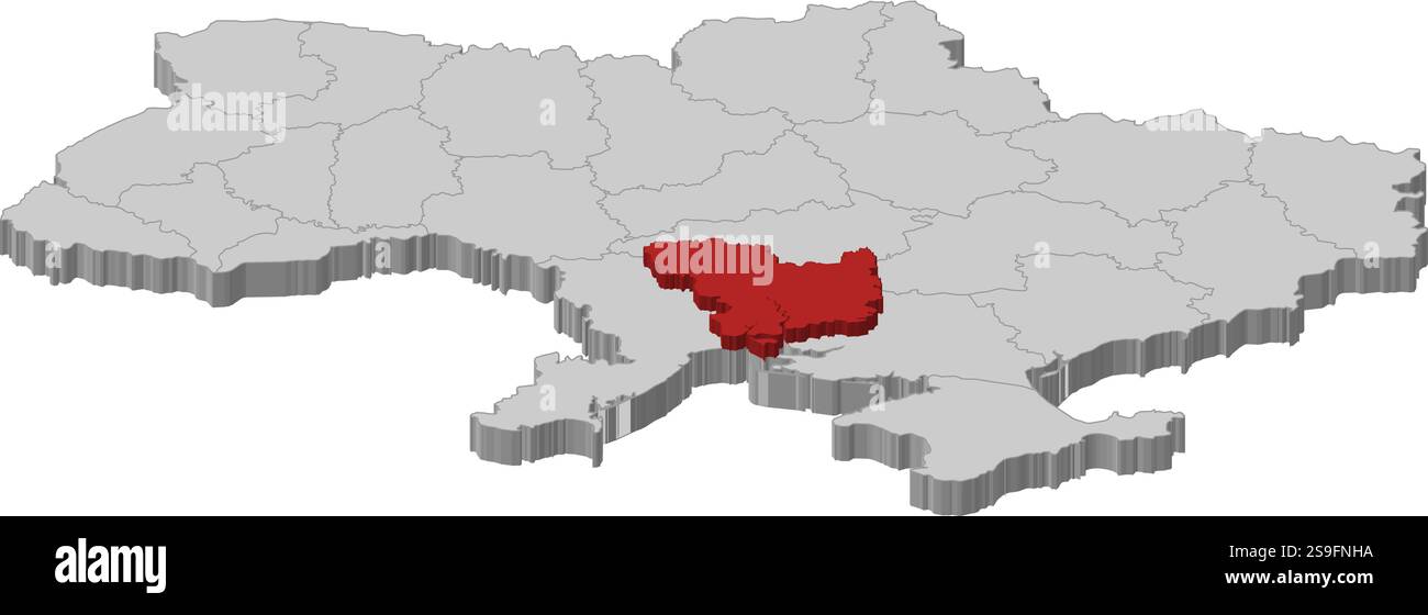 Map of Ukraine as a gray piece, Mykolaiv is highlighted in red Stock ...