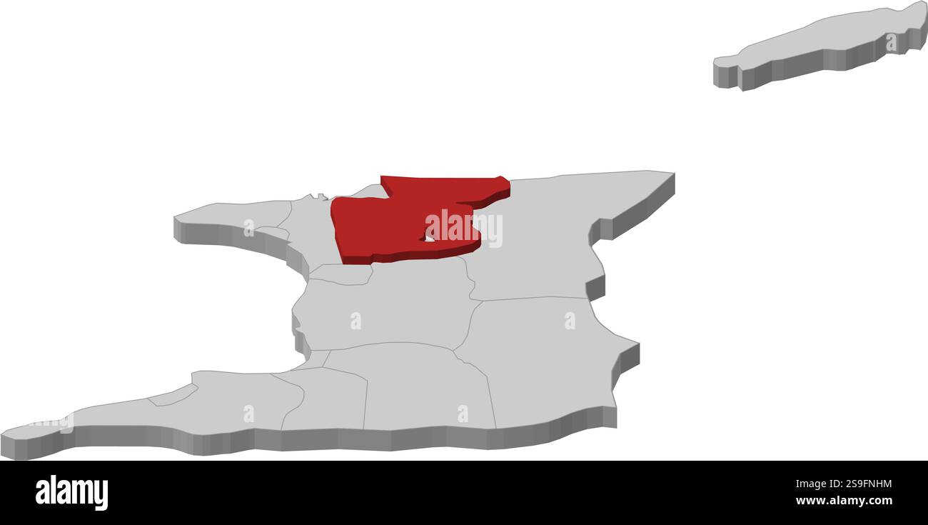 Map of Trinidad and Tobago as a gray piece, Tunapuna-Piarco is ...